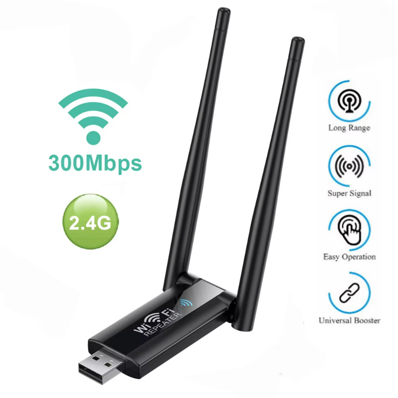 2.4G 300Mbps Wireless USB WiFi Repeater 4 Antenna Wifi Long Range ...