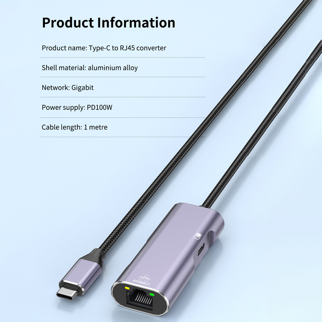 USB C Network Cable Converter with PD100W Fast Charging Port 1000Mbps ...