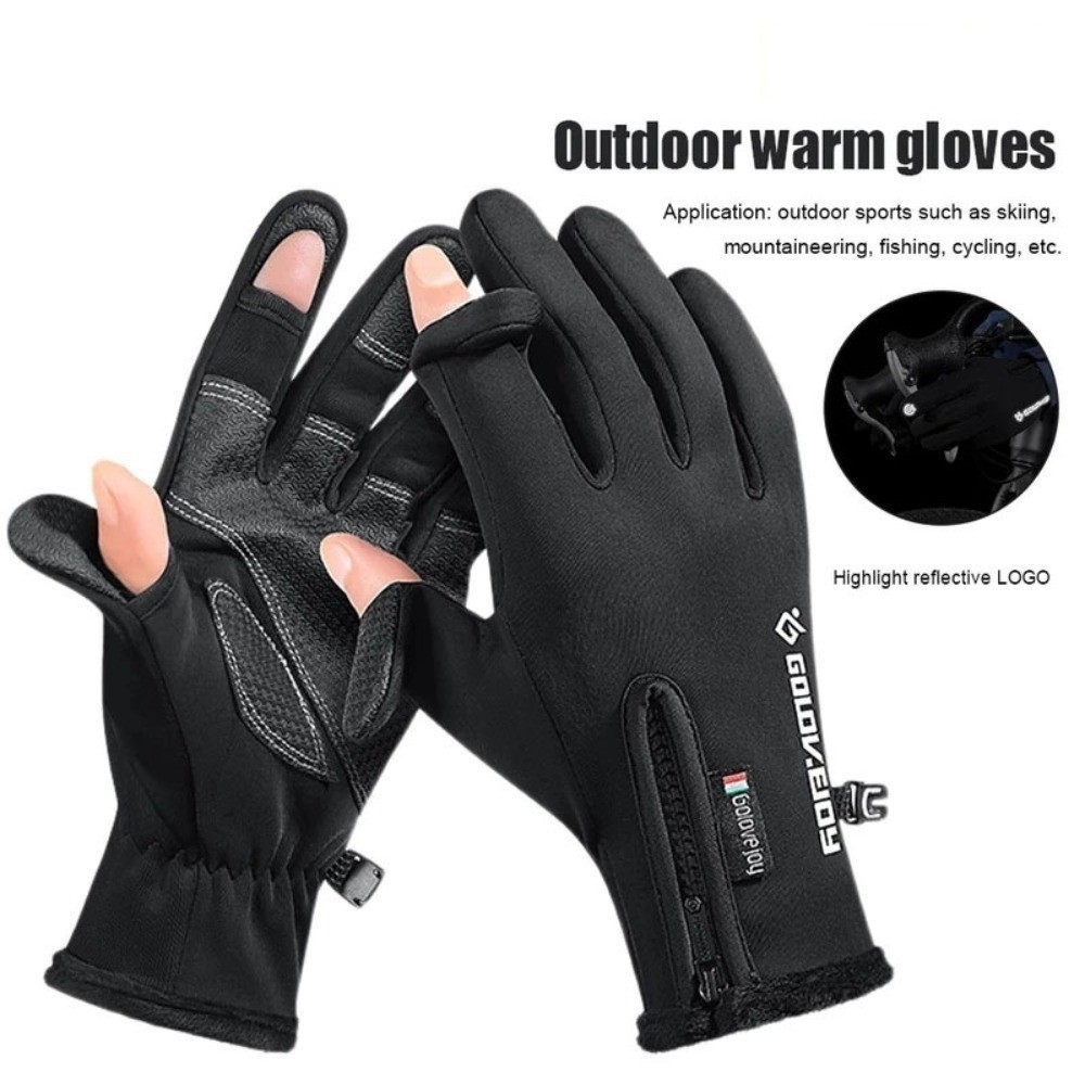 2 Finger Flip Gloves Men Touchscreen Fingerless Gloves Waterproof Windproof for Outdoor Bicycle ...