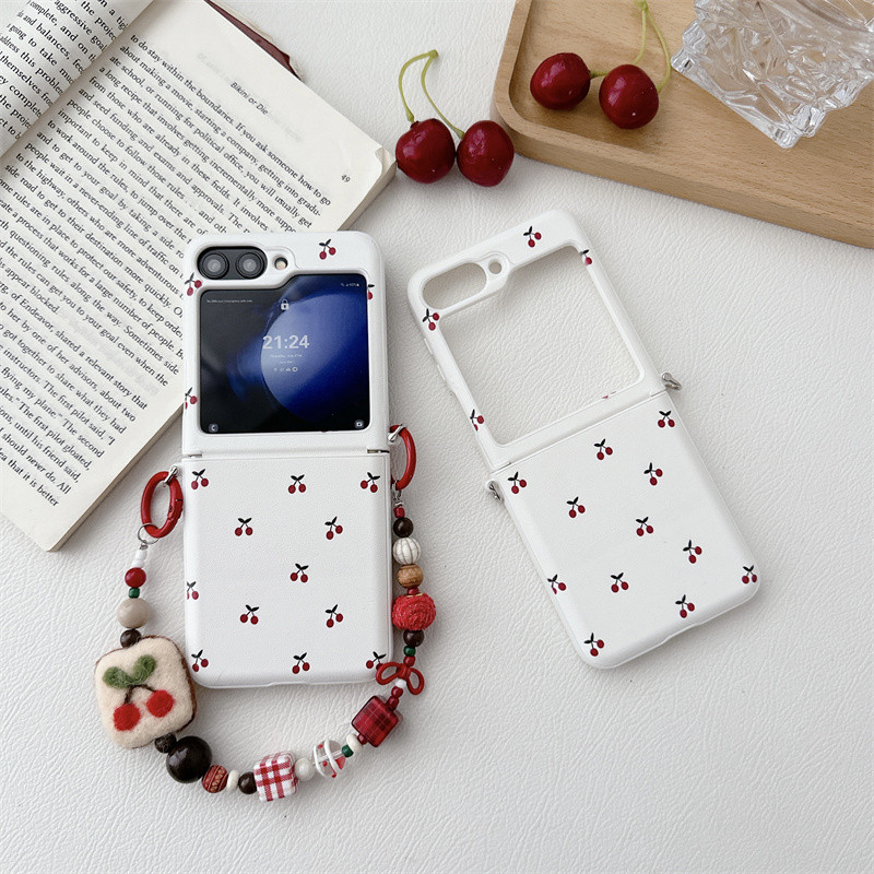 Cute Cherry Pattern Leather Hinge Case Samsung Galaxy Z Flip 6 Z Flip 5 ...