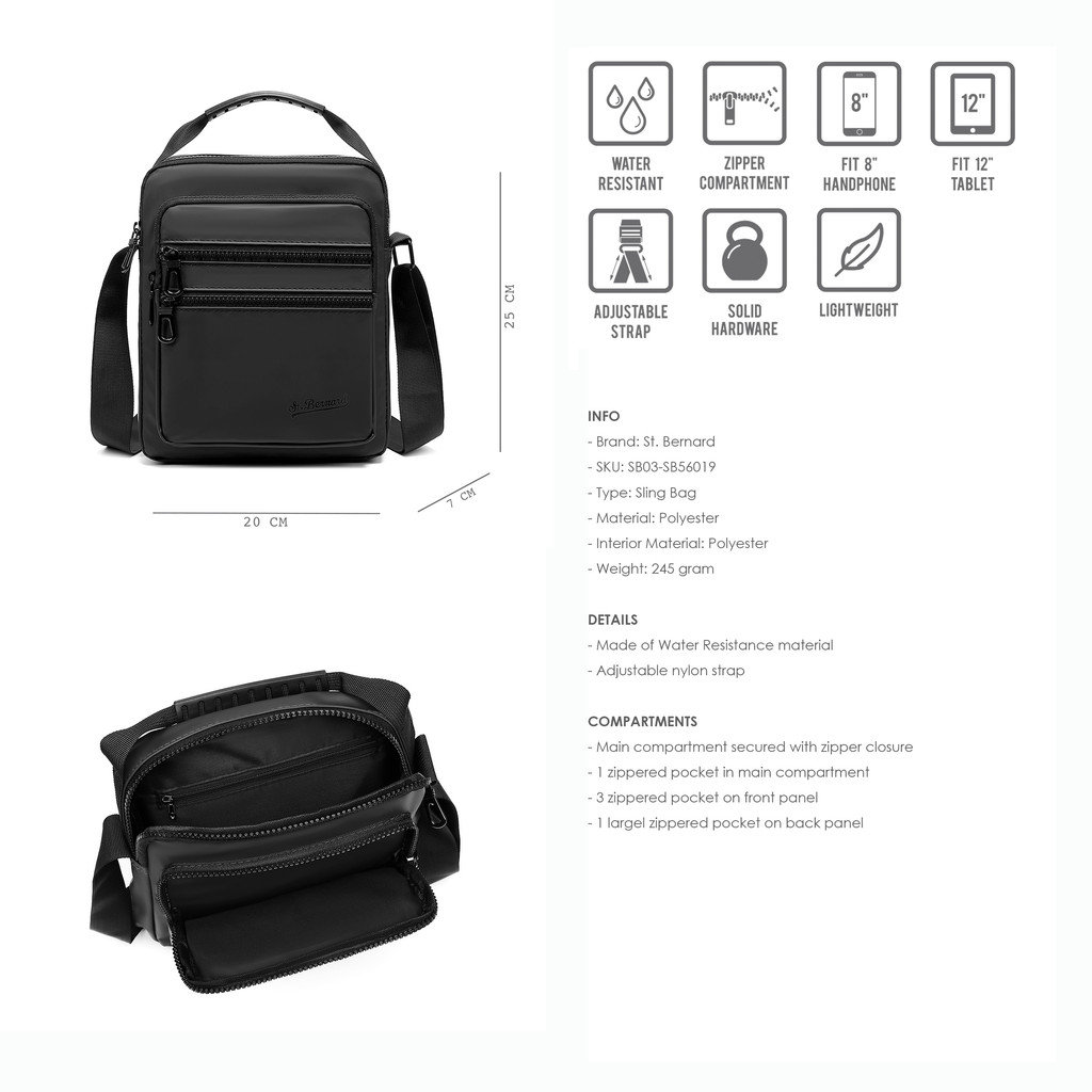 ST BERNARD Water Resistant Unisex Crossbody Sling Bag with Multiple Pockets SB03-SB56019 ...