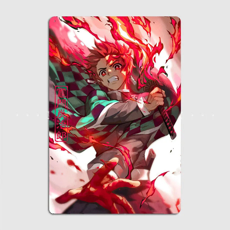 Demon Slayer Tanjiro Metal Sign Club Bar Plates Wall Mural Design Tin ...