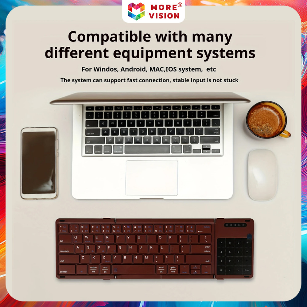 Red Portable Mini folding Wireless Bluetooth 5.1 keyboard with 3 ...