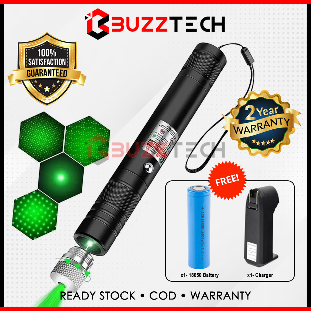 BuzzTech Red Green Light Laser Pointer Beam 303 Rechargeable Wireless ...