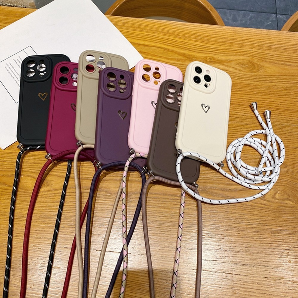 Fashion Heart Long Crossbody Shoulder Strap Phone Case for IPhone 16 14 ...