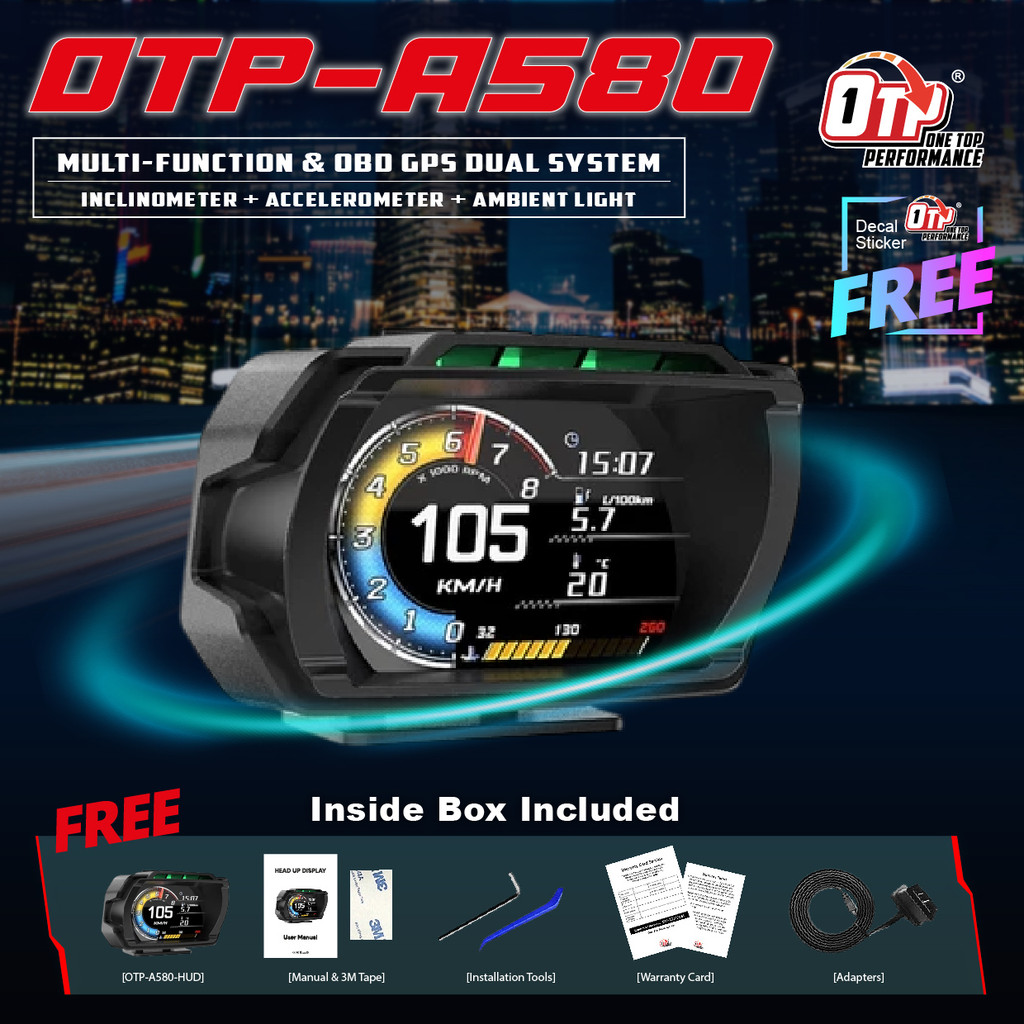OTP-A580 OBD2 Meter Speedometer Gauge GPS HUD Water Temp GPS Alarm ...