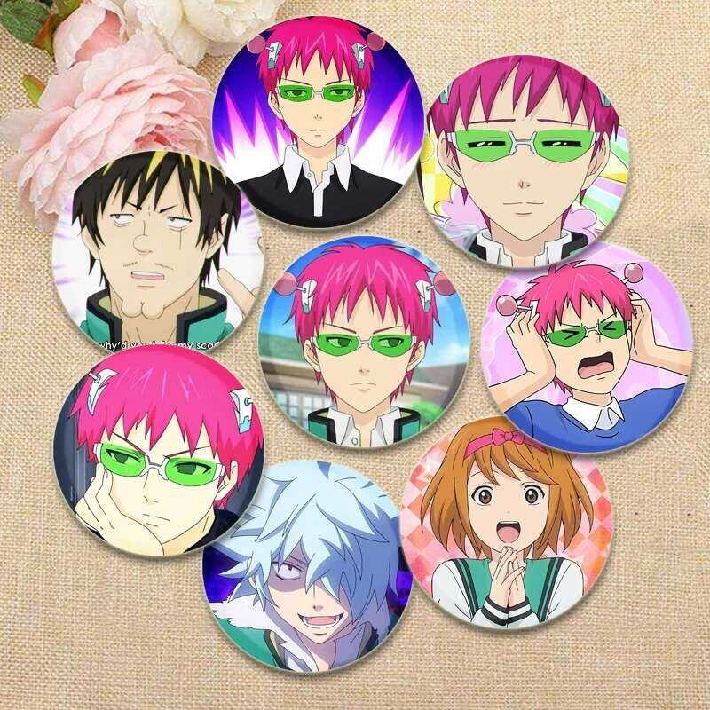 The Disastrous Life of Saiki K Tinplate Pin Round Cartoon Snap-in ...