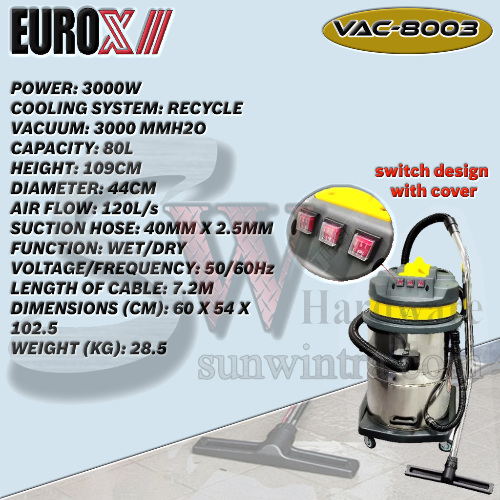 SW HARDWARE EUROPOWER VAC8002 & VAC8003 INDUSTRIAL HEAVY DUTY WET & DRY ...