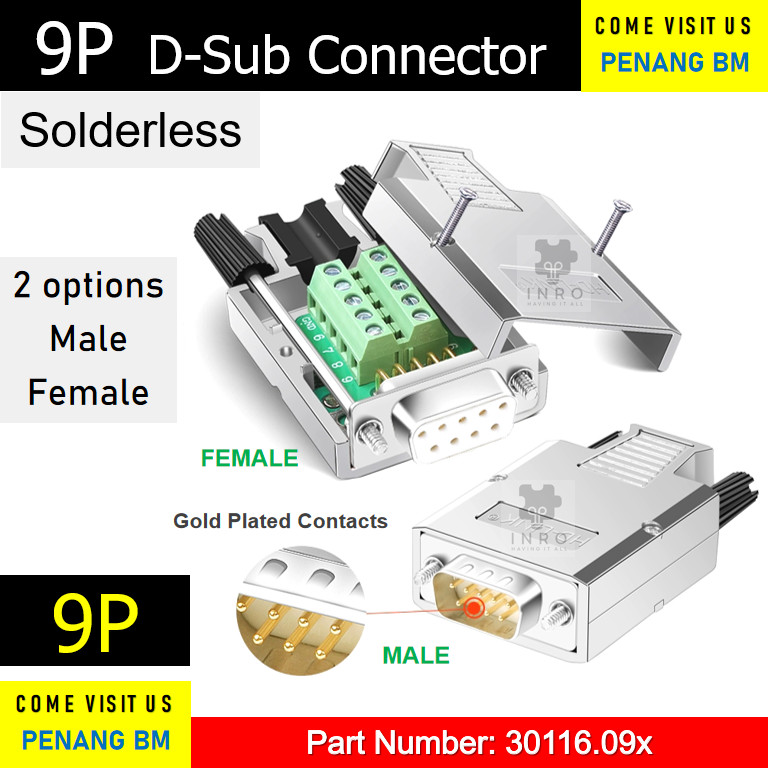 [Metal Solderless] 9P Male Female DB9 D-Sub Solderless Connector 9 Pin Serial Port Dsub RS-232 ...