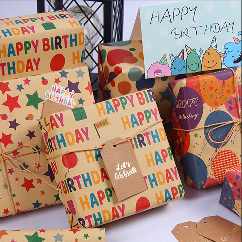 [Roll Packaging] Happy Birthday Gifts Wrapping Paper Kraft Paper ...