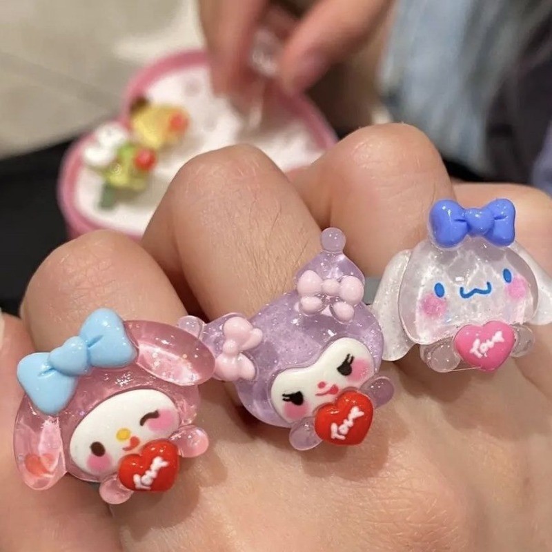 7pcs Kuromi Ring Cartoon Cute Sanrio Ring Korean Sweet Cool Ring for ...