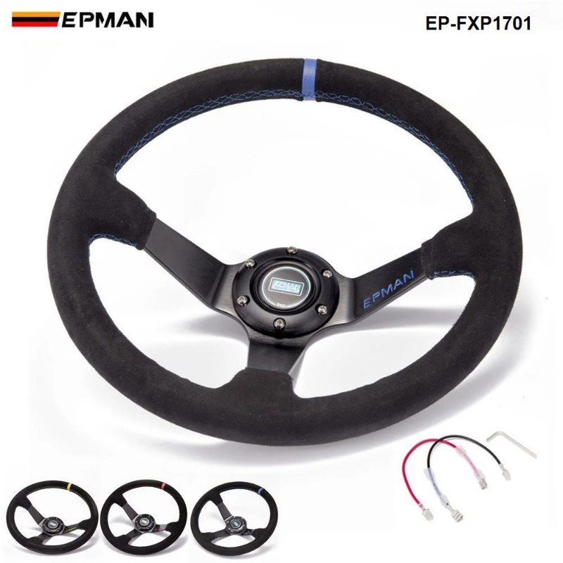 EPMAN Auto 350mm Deep Dish Drift Racing Steering Wheel Suede leather ...