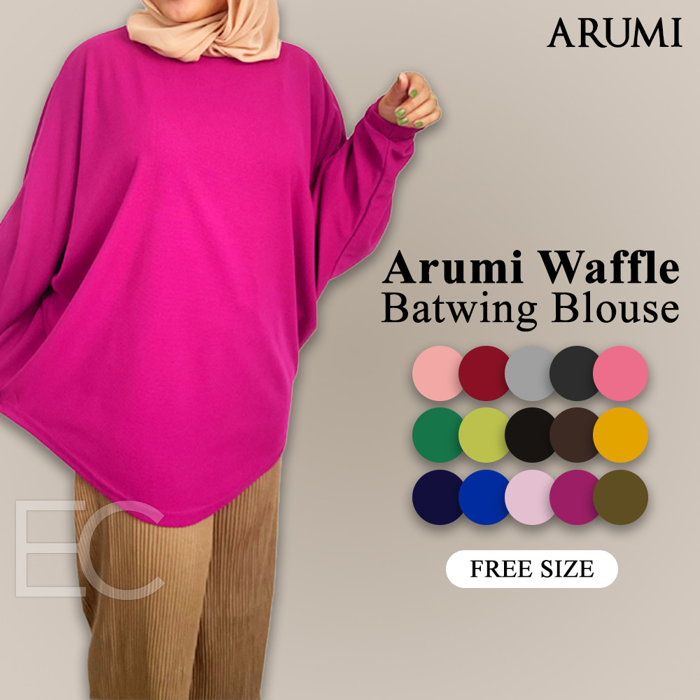 (ECGROUP) ARUMI WOMEN WAFFLE BATWING BLOUSE TOP / BAJU BATWING STYLE PLAIN LB06 | Shopee Malaysia