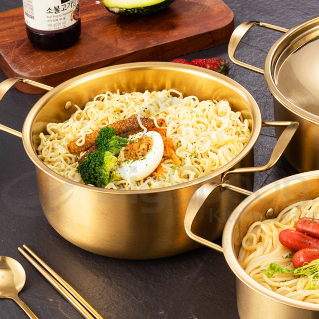 BIGSPOON Korean Style Gold Noodle Pot With Handle Soup Cooking Pot ...