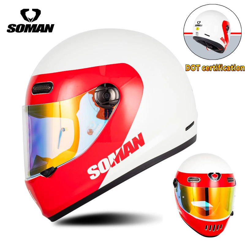 SOMAN's New Retro Full Helmet Motorcycle Riding Helmet Men's and Women ...