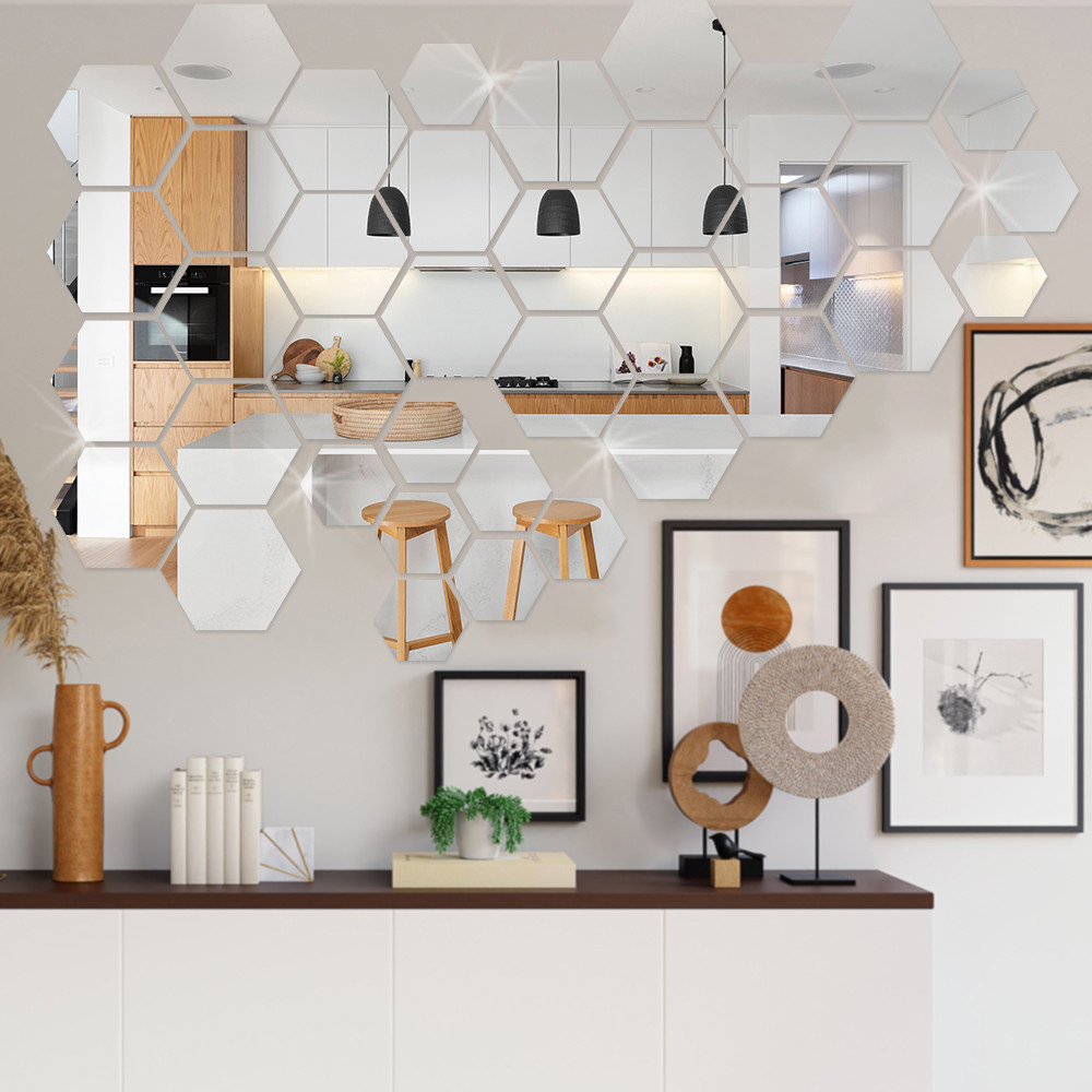 12/24Pcs Fashion Acrylic Mirror Wall Sticker - Flexible Self Adhesive ...