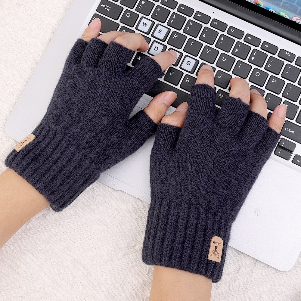 Women Men Winter Fingerless Knitted Gloves - Office Writting Working ...