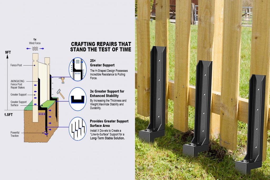 AREM Fence Post Reinforcement Stake Fence Post Ground Spike Steel Fence ...