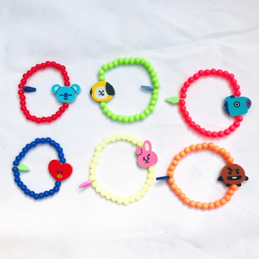 KPOP Idol BTS BT21 Cartoon Series Colored Resin Bead Chain Bracelet ...