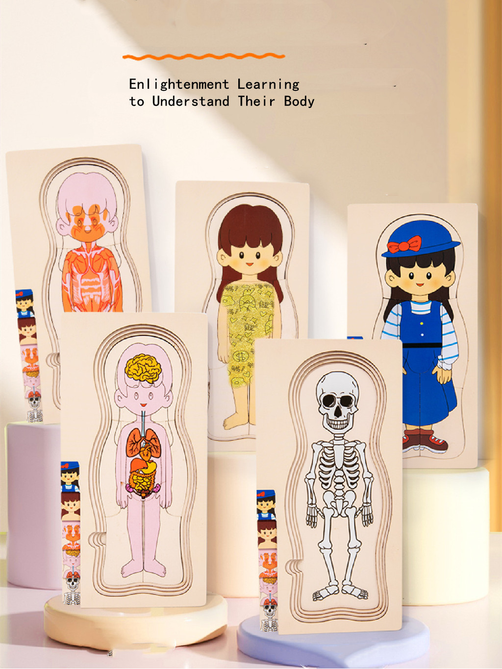 Wooden Human Body Puzzle Montessori Boys Girls Multi-Layer Body ...