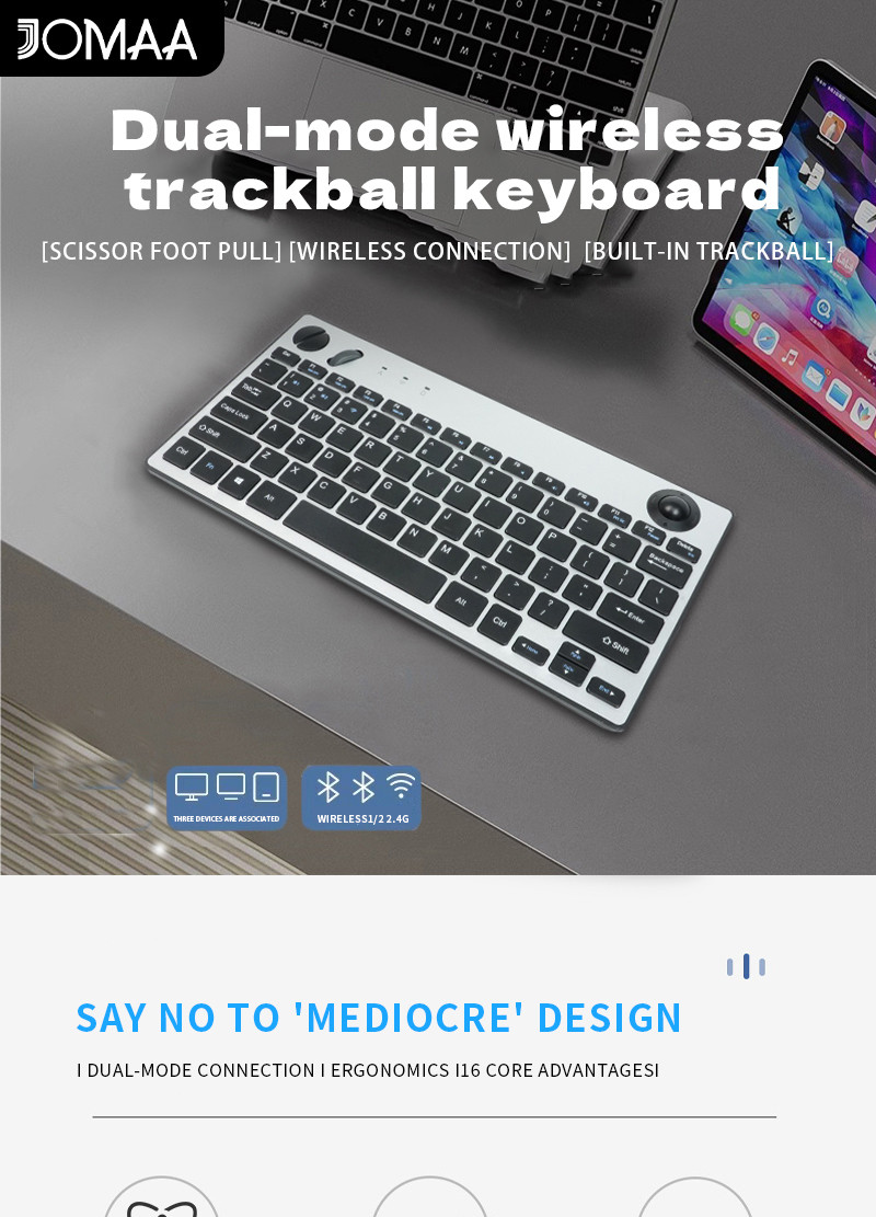 JOMAA Wireless Keyboard with Trackball Air Mouse 1600dpi Bluetooth ...