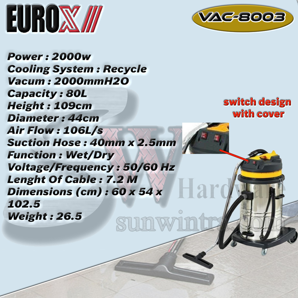 SW HARDWARE EUROPOWER VAC8002 & VAC8003 INDUSTRIAL HEAVY DUTY WET & DRY ...