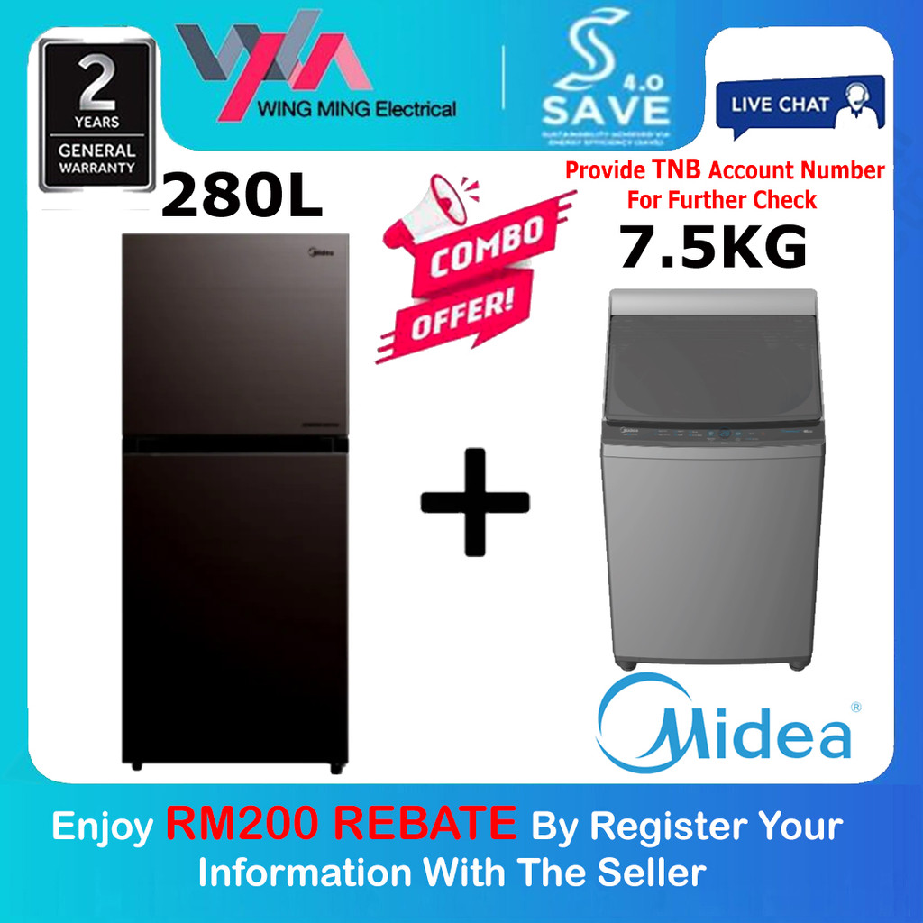 [ SAVE 4.0 ] Combo Midea 2 Door Refrigerator MDRT346MTB28 280L Inverter ...