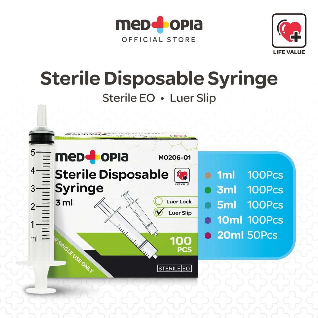 Medtopia Sterile Disposable Medical Syringes Luer Slip [1ml/3ml/5ml/10ml/20ml/60ml] - 1 box ...
