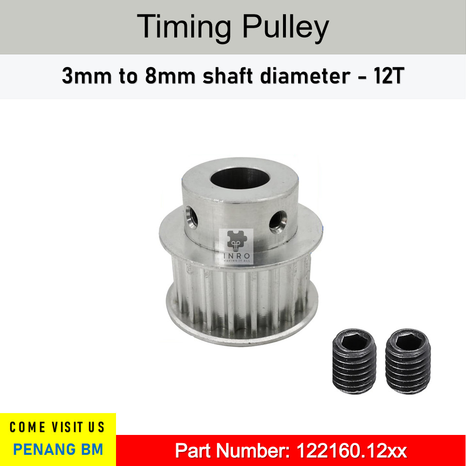 Timing Pulley 22mm, 3mm to 8mm shaft diameter, 12T | Shopee Malaysia