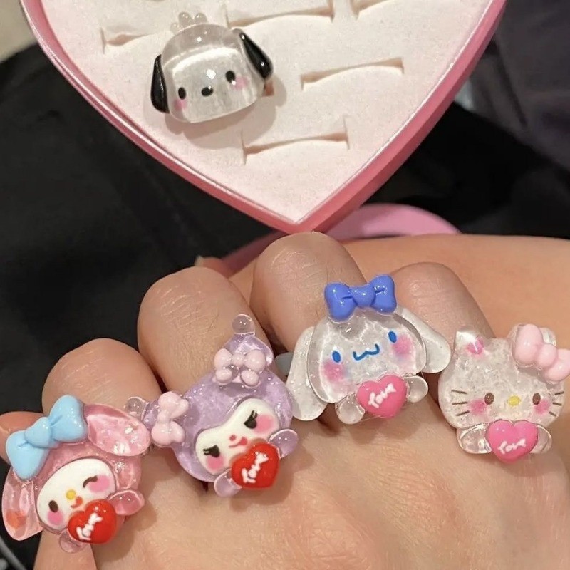 7pcs Kuromi Ring Cartoon Cute Sanrio Ring Korean Sweet Cool Ring for ...