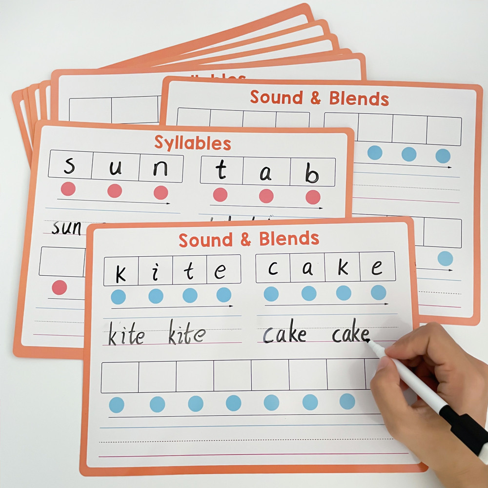 10Pcs Phonics CVC Words English Posters for Kids Children Double Side ...