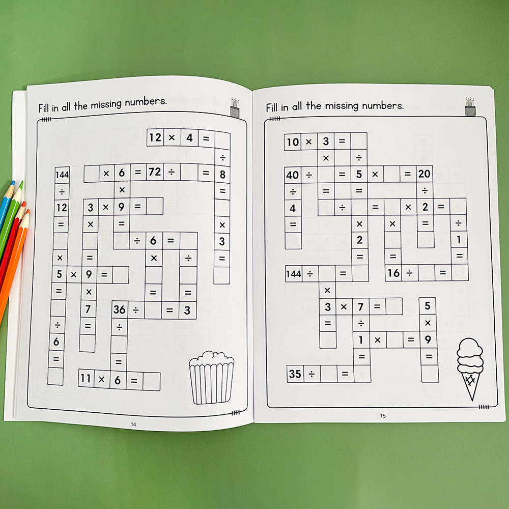 32 Pages Math Worksheets 1-12 Multiplication & Division Crossword ...