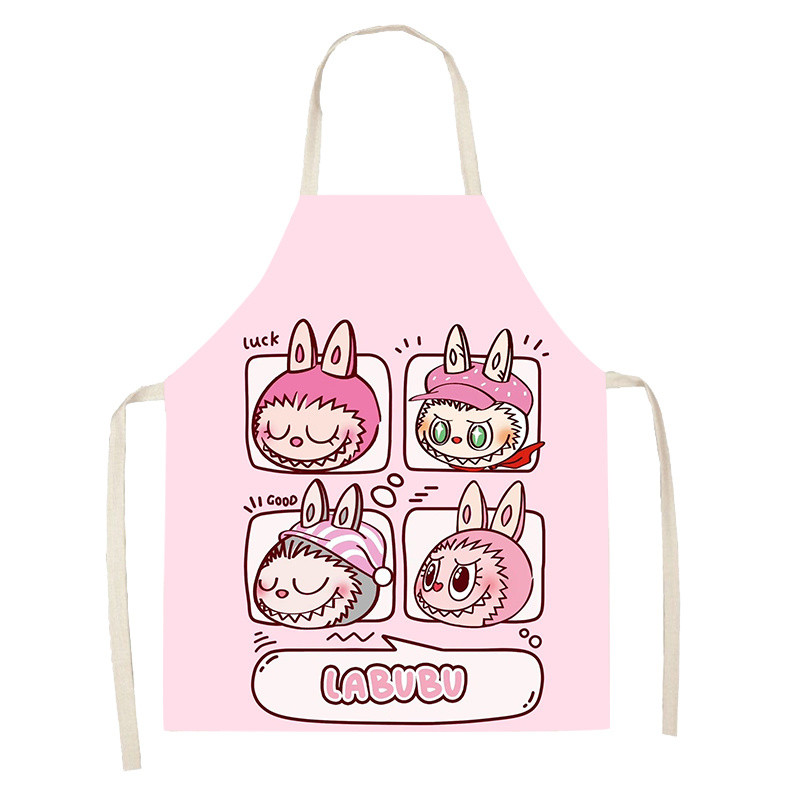 Labubu Cute Apron Adult Linen Cartoon Aprons Anti-fouling Cleaning ...