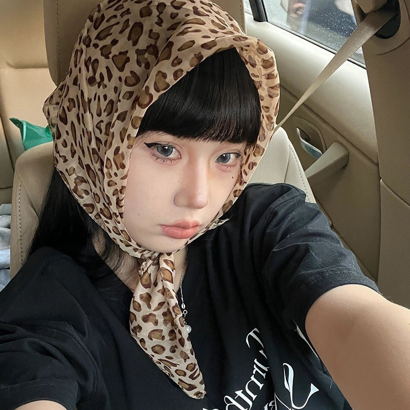 2pcs Retro Y2k Girls Leopard-Print Headscarf - Vintage, Fashionable ...
