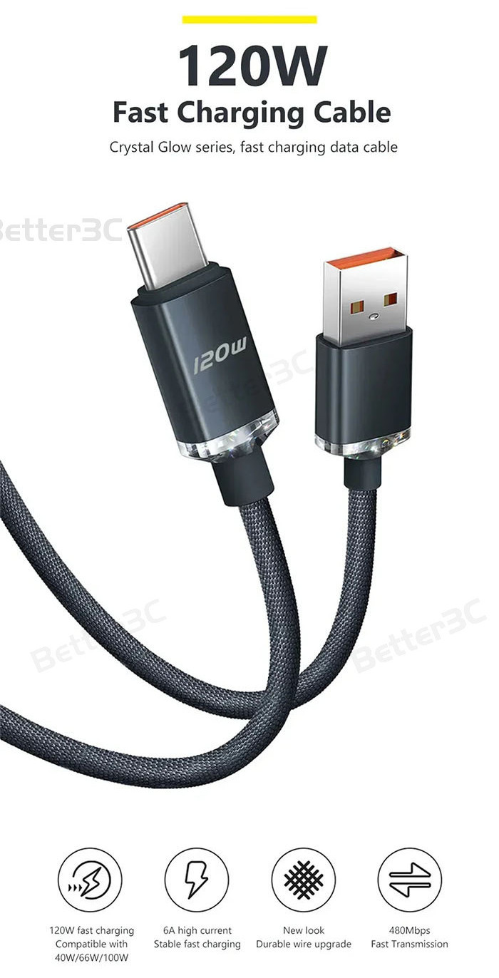 6A Super Fast Charging USB to Type C Cable 120W Phone Charger Data ...