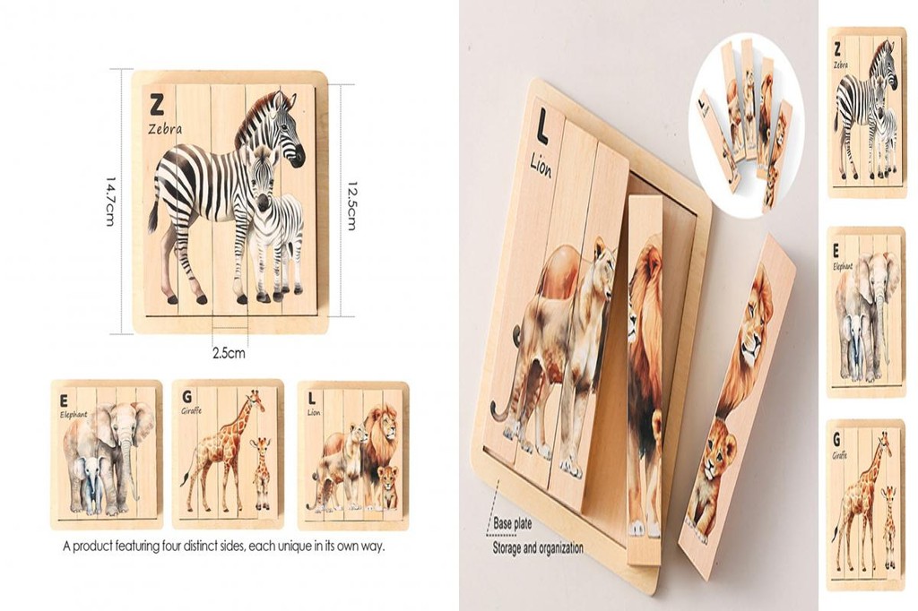 Wildlife Learning Game Wooden Puzzle Board Set Educational Learning Toy ...