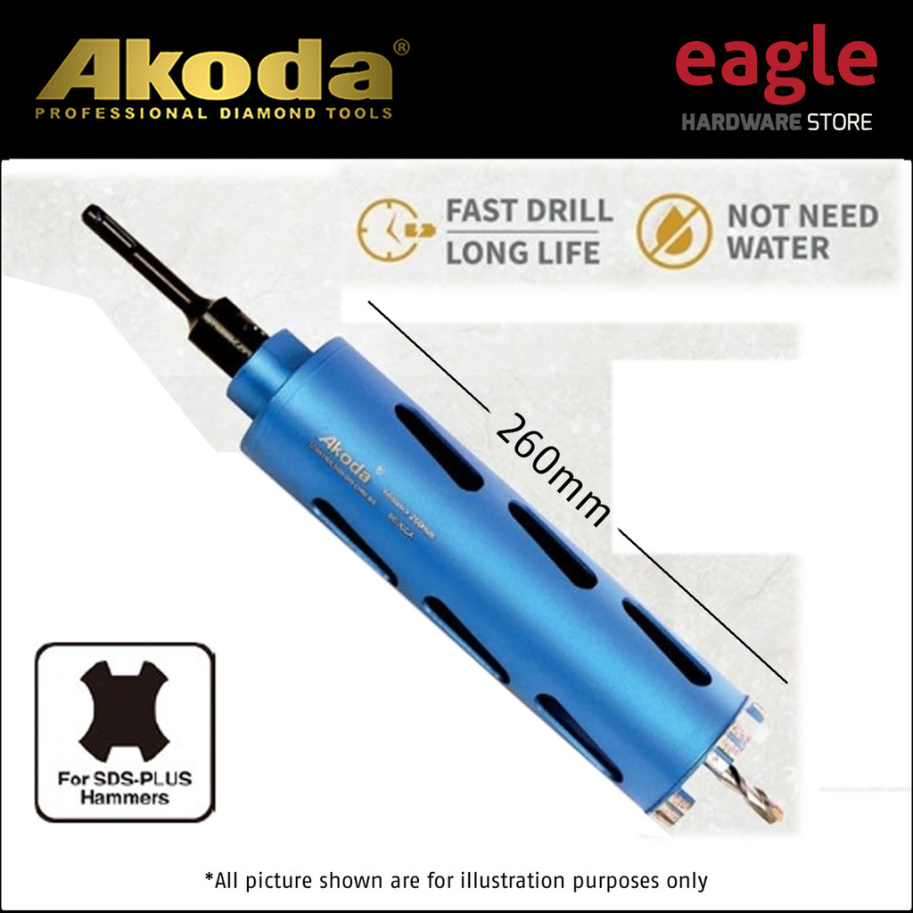 Akoda Dry Core Bit, 260mm, SDS-Plus Shank ( 25, 38, 56, 66, 76mm ...