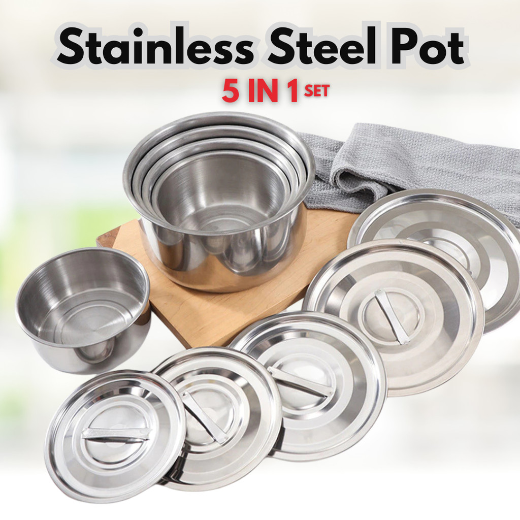 5 in 1 Stainless Steel Pot Stock Food Hot Pot With Lid Food Storage ...