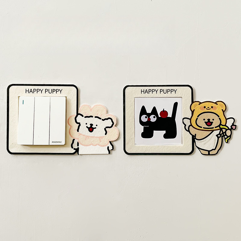Cartoon Cute Puppy Switch Sticker Decoration Self-Adhesive Wall Sticker ...