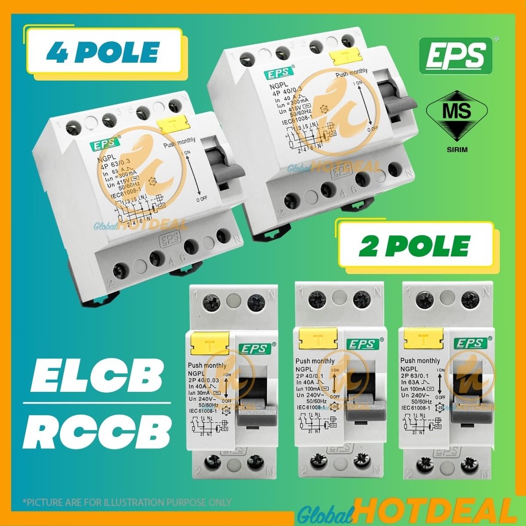 [SIRIM] EPS RCCB ELCB Circuit Breaker ELCB 63A 2 Pole MCB Pole RCCB 63A ELCB 40A Electrical RCCB ...