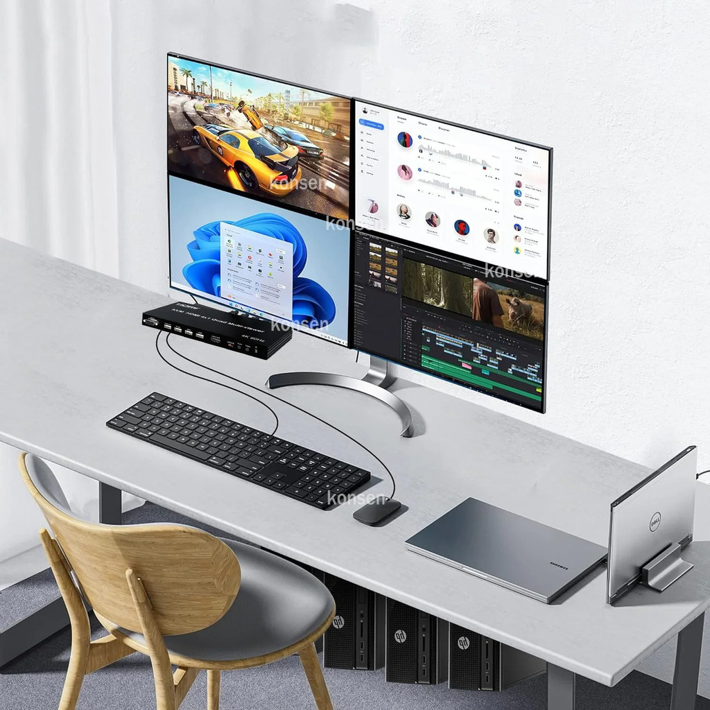 4K 60Hz HDMI Multiviewer KVM Switch 4x1 USB Quad Multi-Viewer PIP 90 ...