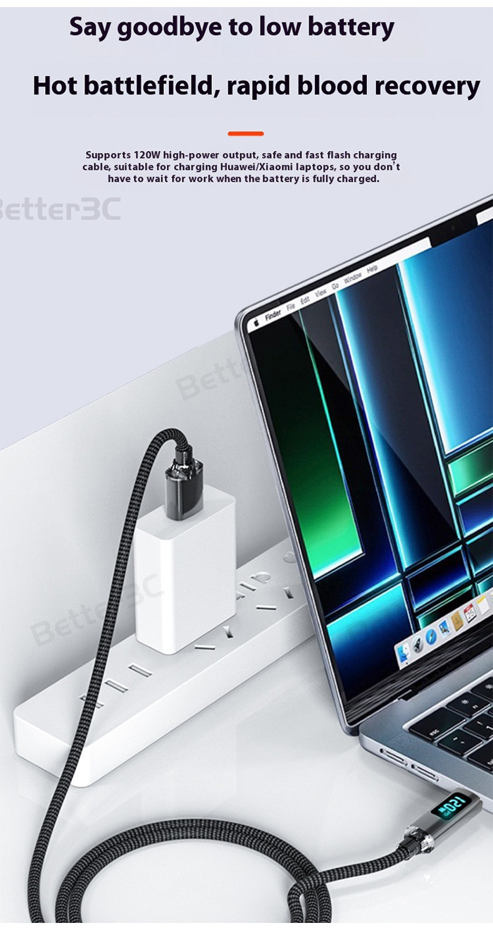 Dual Type C 120W super fast charging Cable With LED digital display ...
