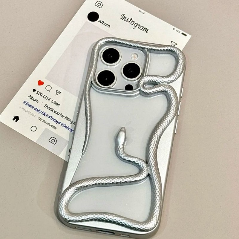 So Cool 3D Snake Matte Black Silver Clear Phone Case for IPhone 11 12 ...