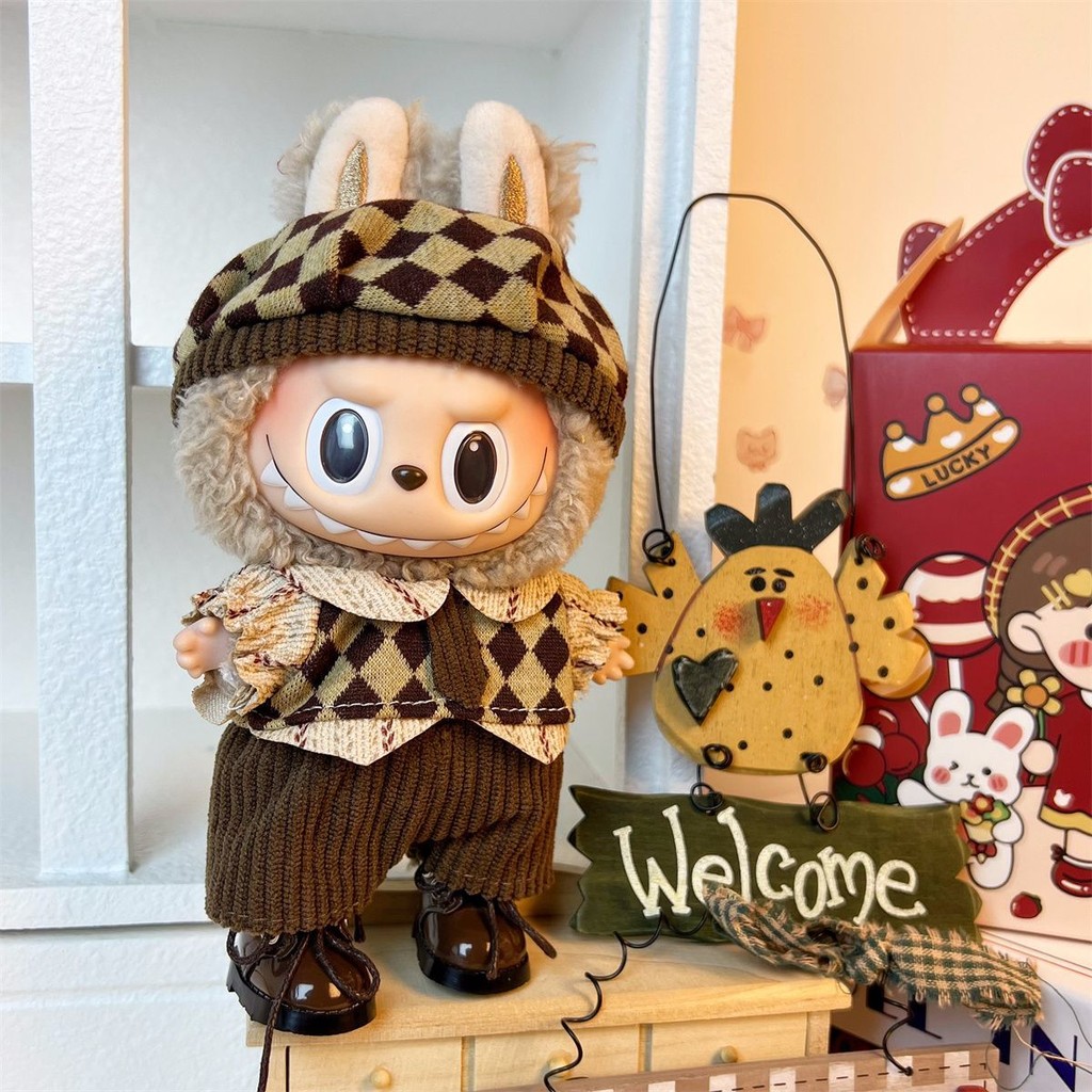17cm Labubu Clothes Labubu Doll Sitting Party Winter Mocha Suit ...