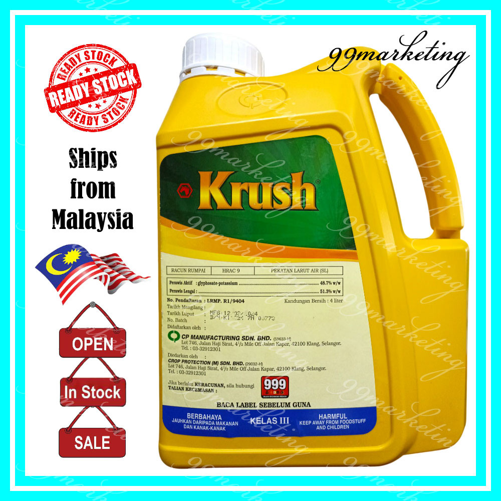 Crop Protection Krush Glyphosate 4L Potassium 48.7% Racun Rumpai Rumput ...