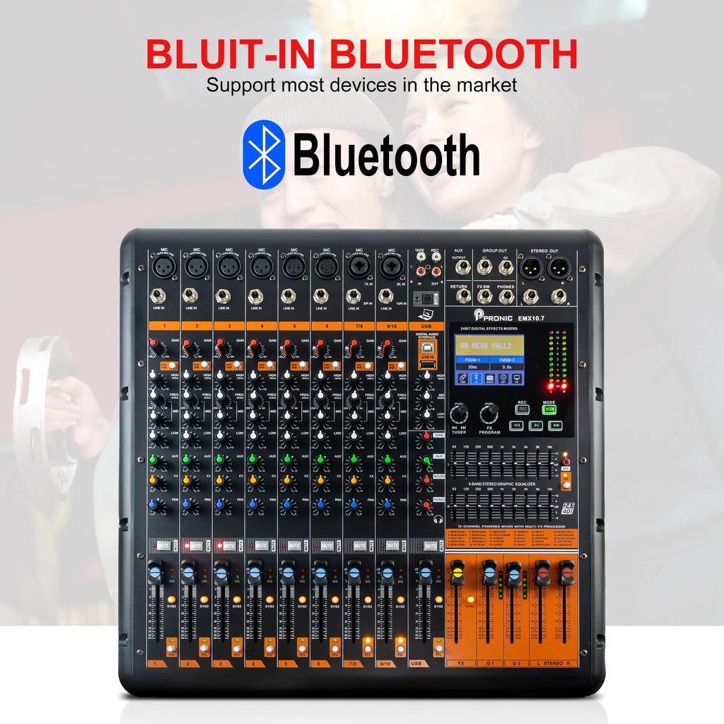 PRONIC 10 Channel Power Mixer 750W x4 with Bluetooth & Subwoofer Output ...