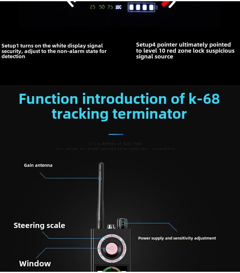 K68 Hidden Camera Spy Wireless Signal Detector Anti-spy Wireless Camera Audio Finder GSM GPS ...