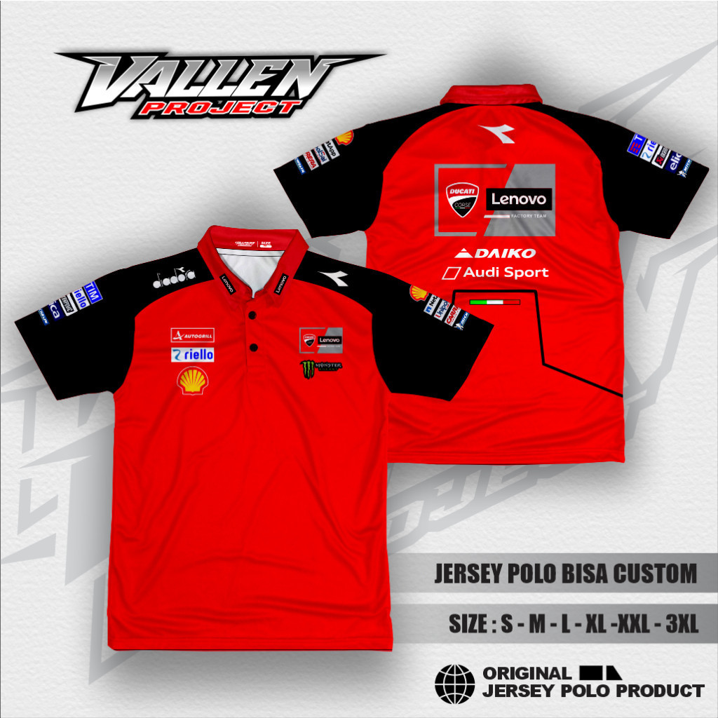 Ducati Lenovo Team Moto Gp Button Polo Jersey / Motogp Printed T-shirt ...