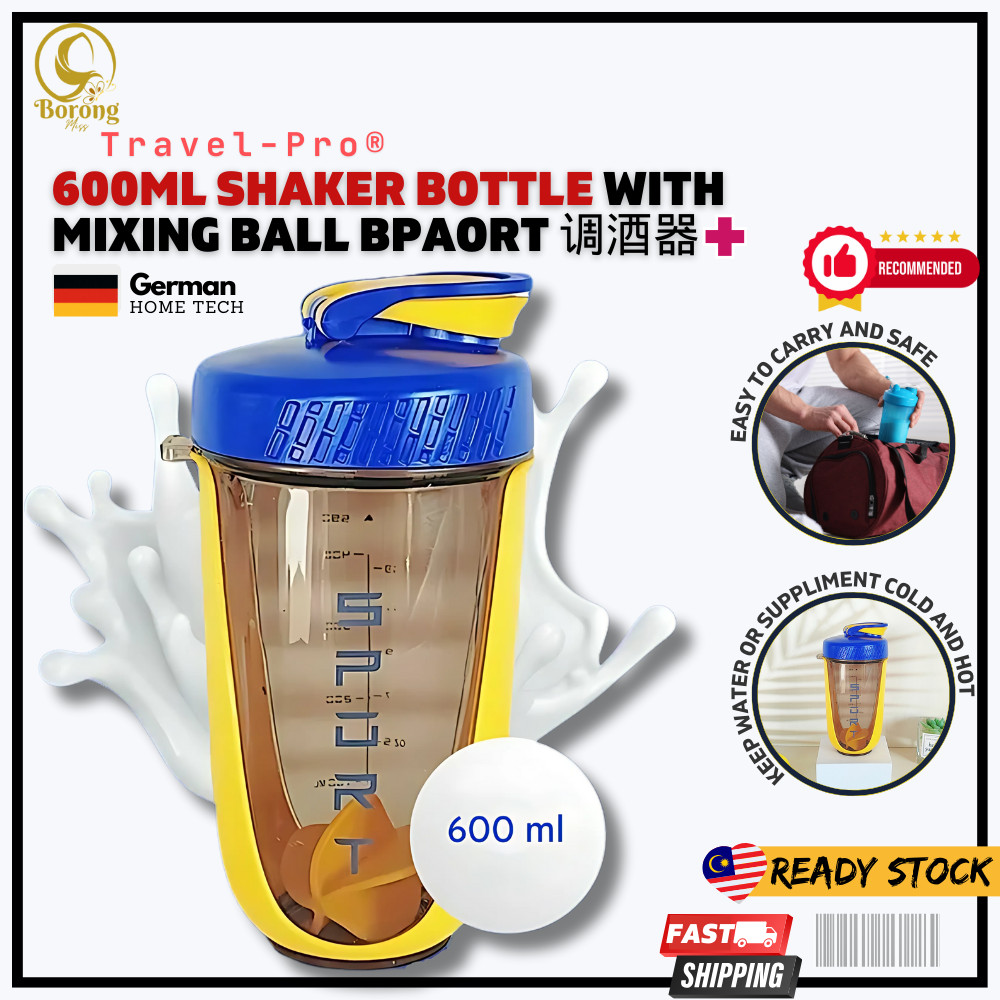 600ML Shaker Bottle With Mixing Ball BPA Free Protein Powder Shaker Cup Sport Fitness Gym ...