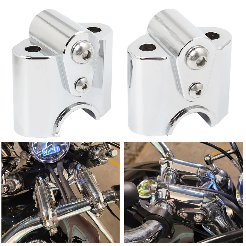 Chrome Handlebar Riser Bar Mount Motorcycle Handle Clamp Mounting Lift ...
